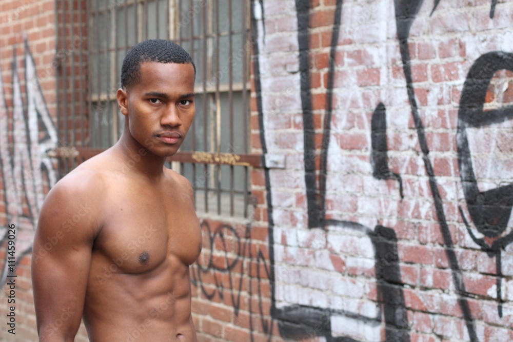 One amazing African man with muscular male sensual topless body with ...