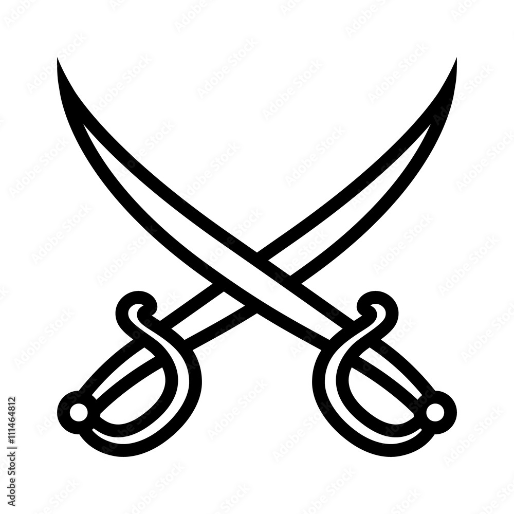 Saber swords / blades crossed for fight or battle line art icon for ...