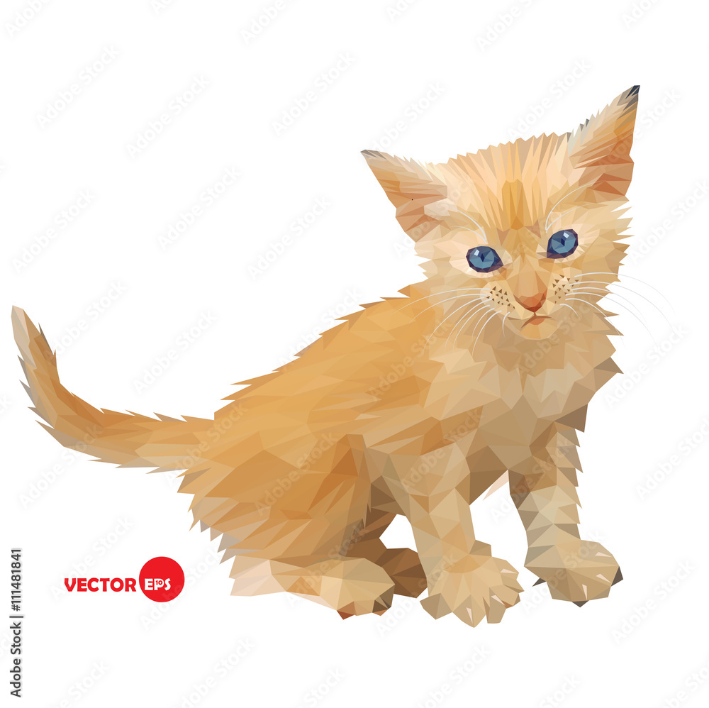 Red baby cat, little kitten vector illustration silhouette on the white ...