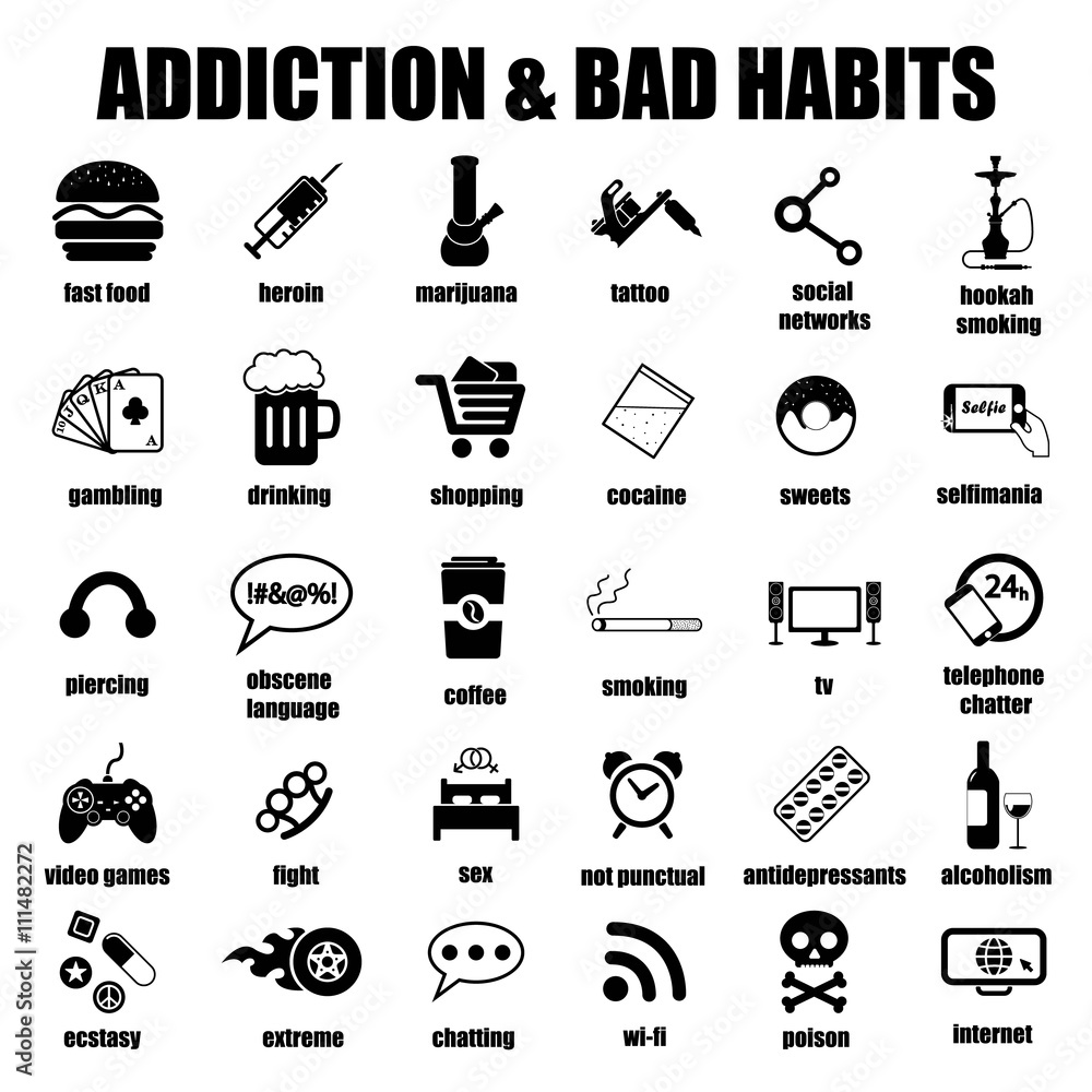 addiction and bad habits icons set vector de Stock | Adobe Stock