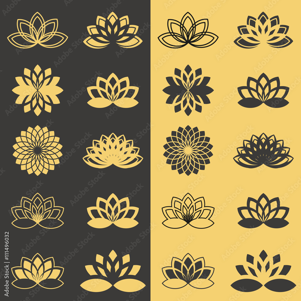 abstract lotus symbol on white and black background. template l Stock ...