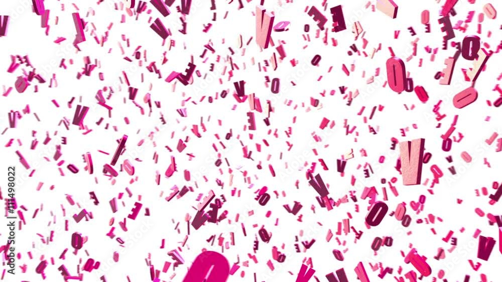 Looped animated background with chaotic spinning pink 3d letters, Latin ...
