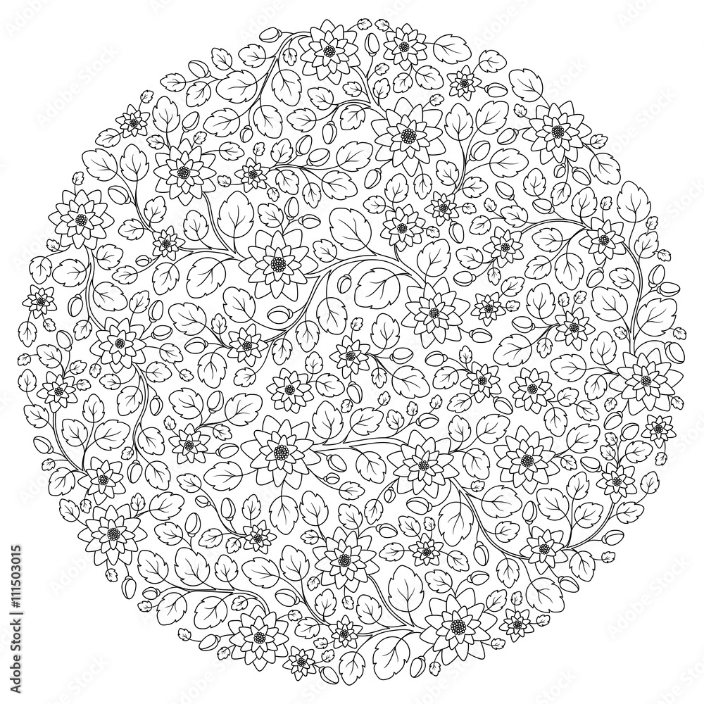 Coloring page with vintage flowers pattern. Stock Vector | Adobe Stock