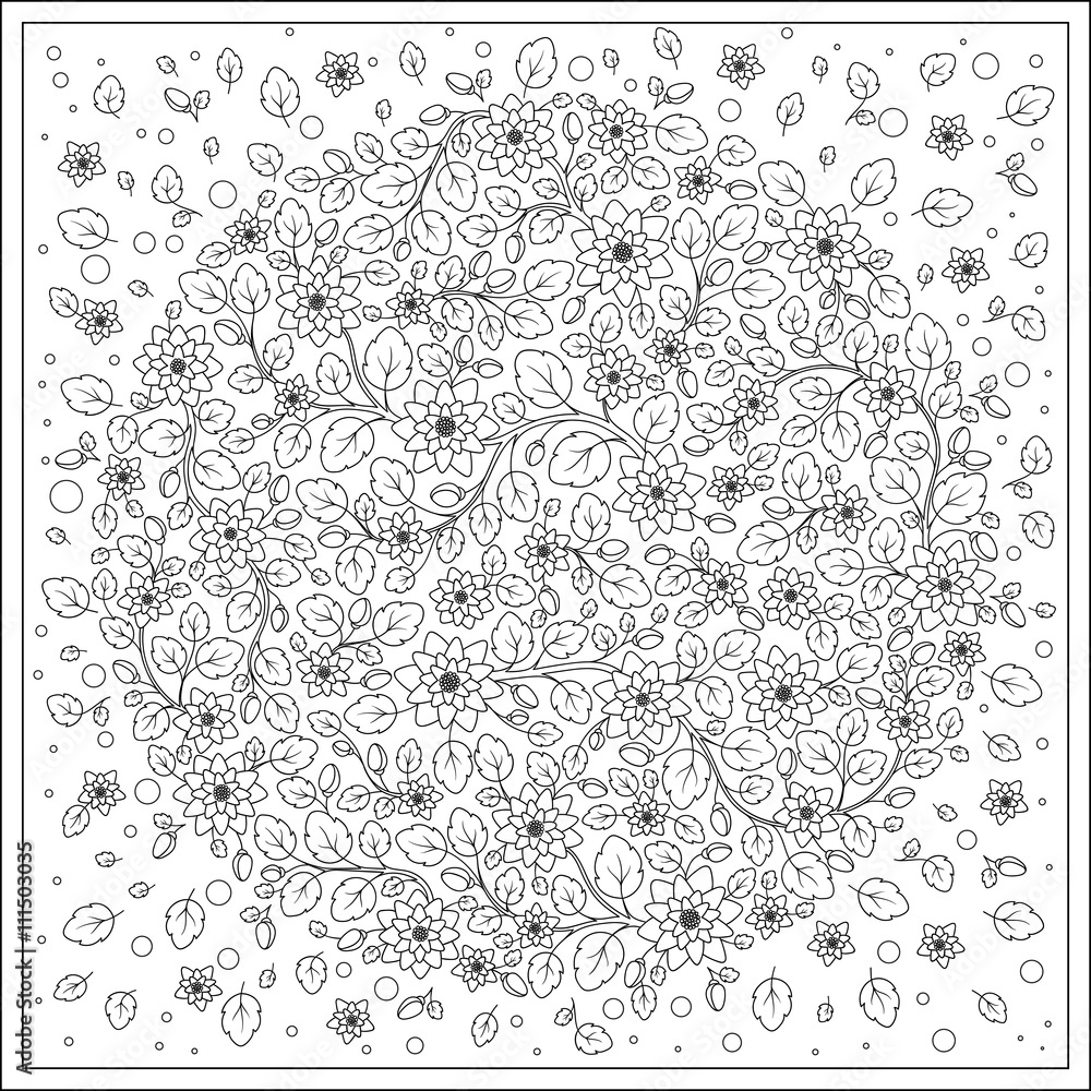 Coloring page with vintage flowers pattern. Stock Vector | Adobe Stock