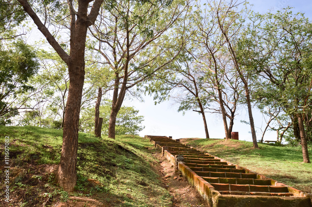 Stairs in the park within Leon Viejo - ruins of the old city of Leon ...