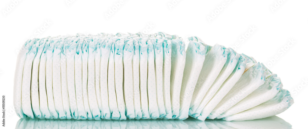 Stack of children's diapers isolated on white background. Stock Photo ...
