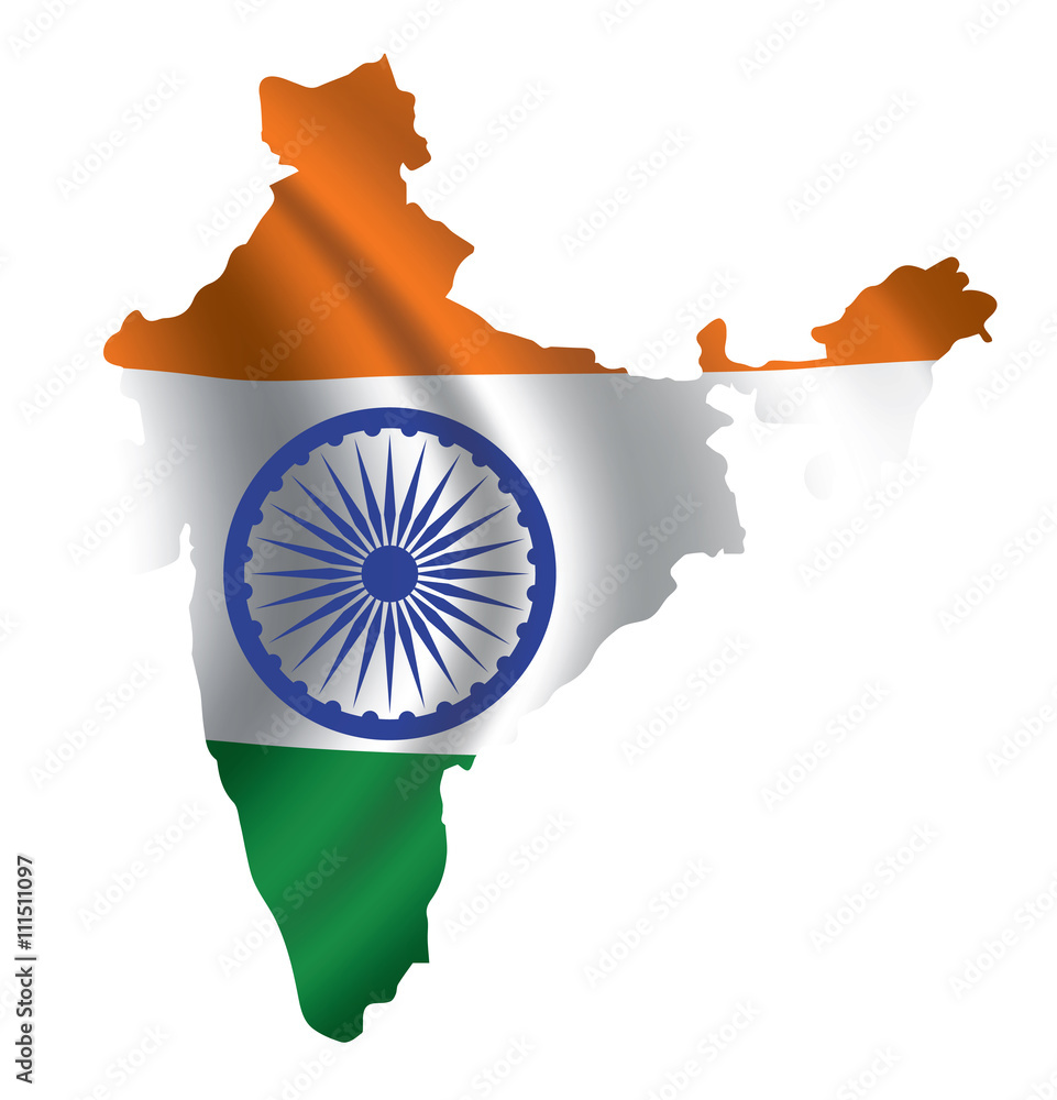 Vector India flag blowing in the wind in India map shape. Stock Vector ...