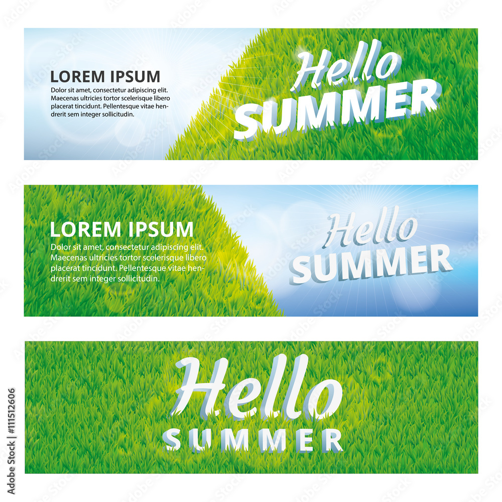 Green grass hello summer banner Stock Vector | Adobe Stock