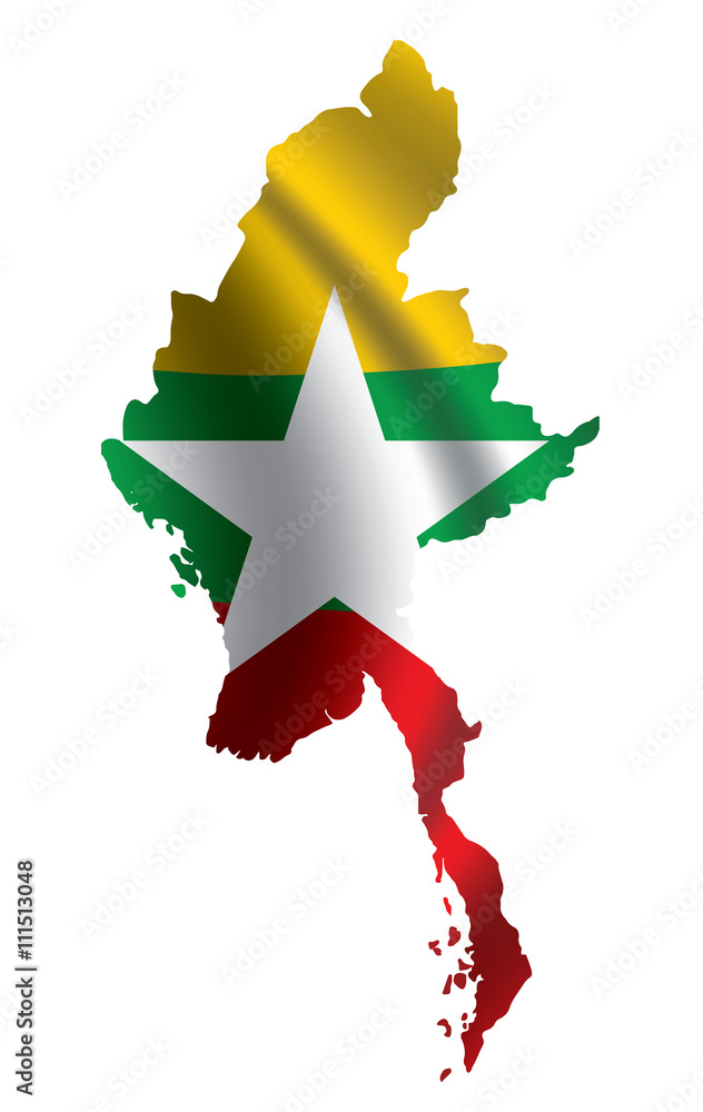 Myanmar Map With Flag