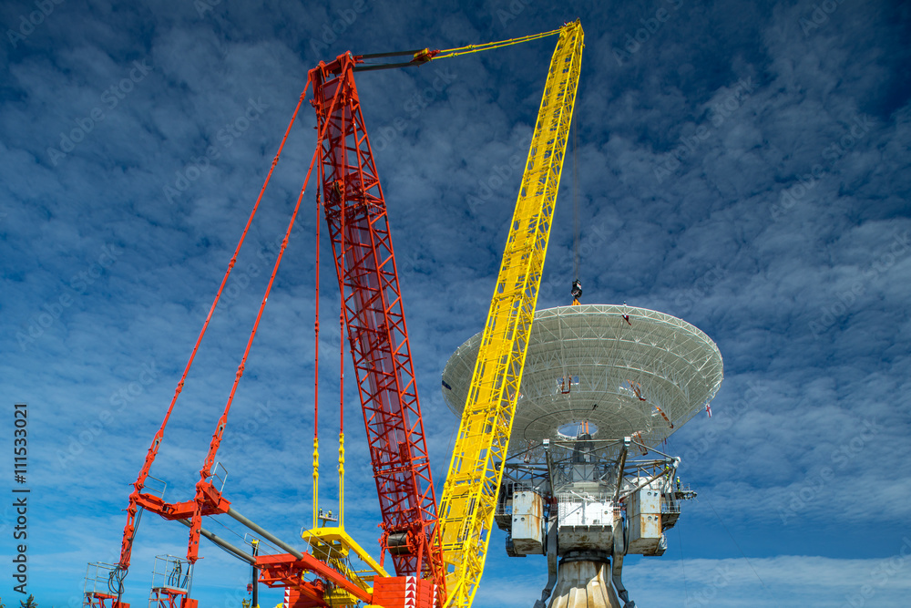 Radio telescope. Irbene. Mounting the antenna. Locator. Stock Photo ...