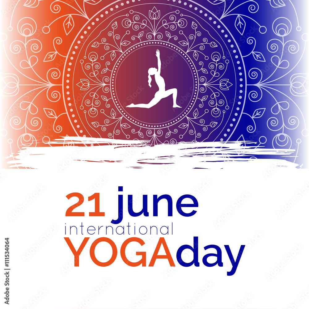 Vector yoga illustration. Template of poster for International Yoga Day ...