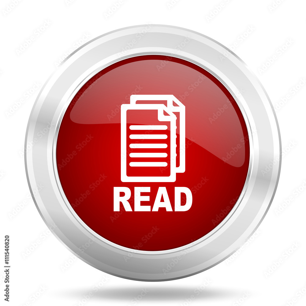 read icon, red round glossy metallic button, web and mobile app design ... read icon, red round glossy metallic button, web and mobile app design ...