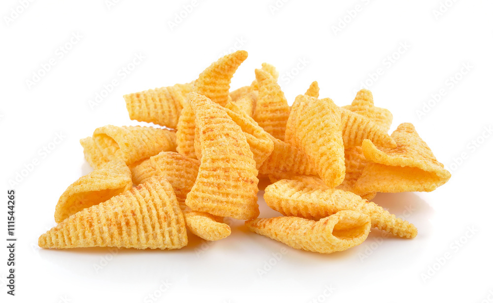 Crunchy corn snacks on a white background Stock Photo | Adobe Stock