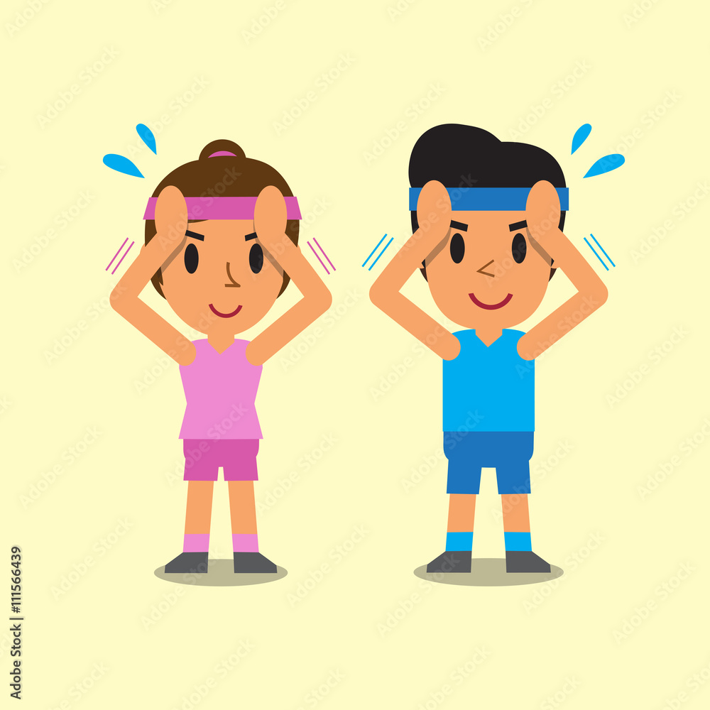 Cartoon man and woman doing isometric neck flexion exercise Stock ...