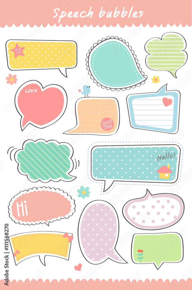 hand drawn, cute speech bubble collection, speaking, text box template ...