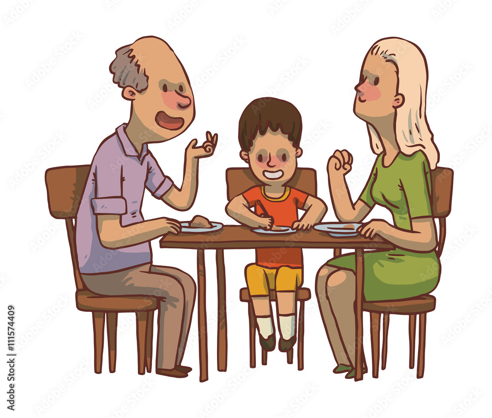 Cartoon Boy Eating Dinner With Family