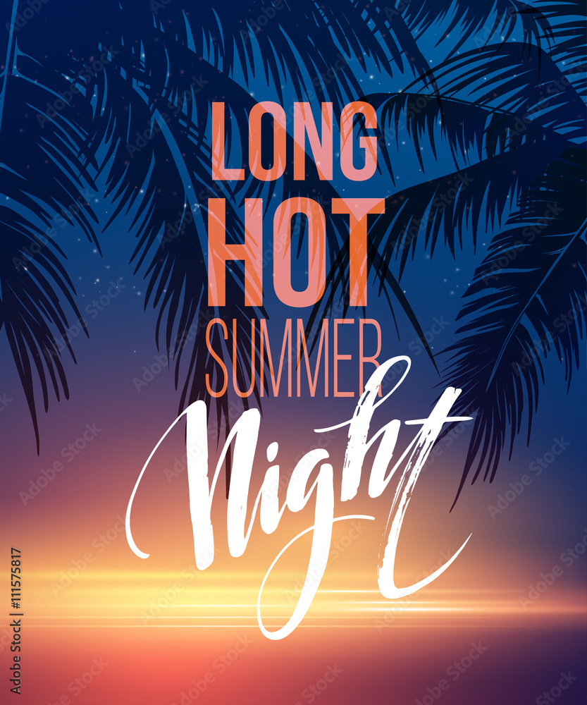 Hot Summer Night Party Poster Design with typographic elements on the ...