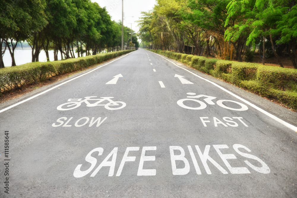 Poster Safety concept, Safe bikes, slow and fast words with white arrow ...