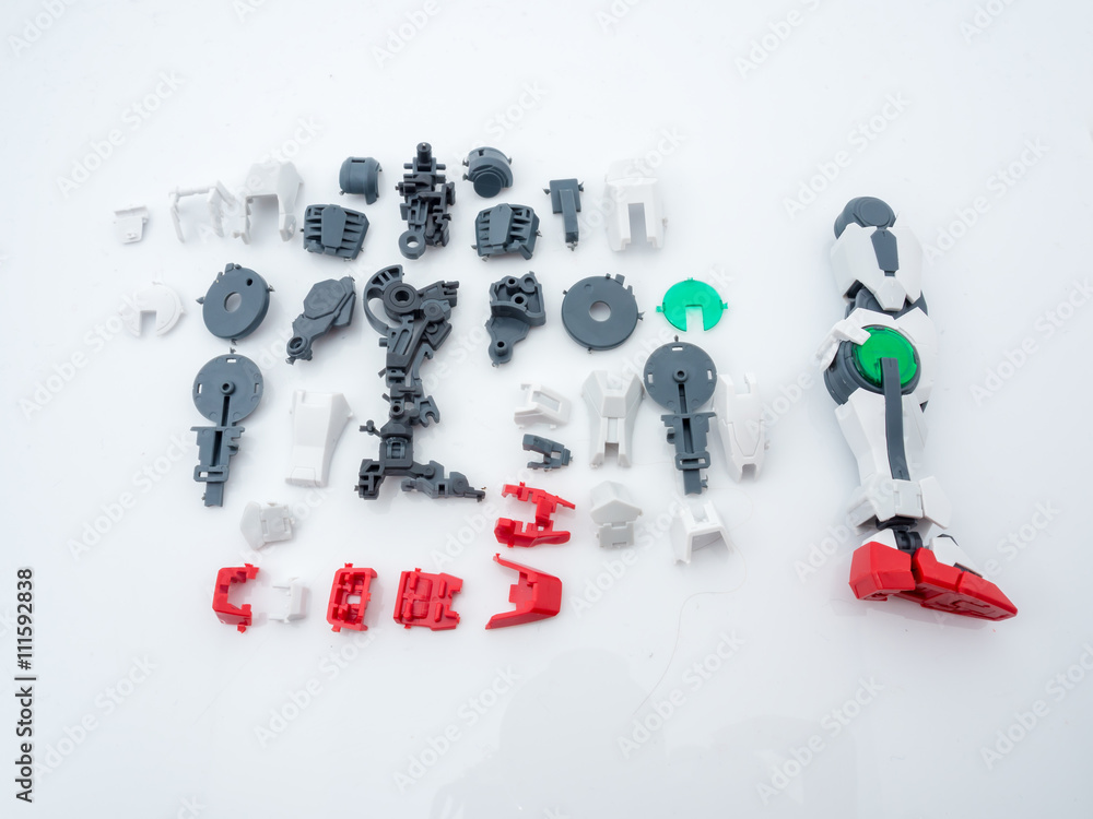 part of plastic model kit and tools for build leg robot Stock Photo ...