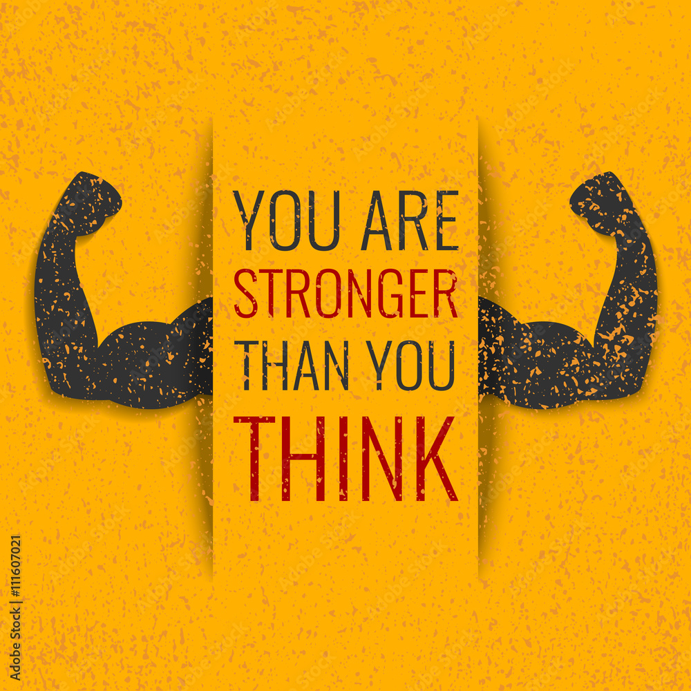 Biceps muscle symbol and an inspirational quote on yellow background ...