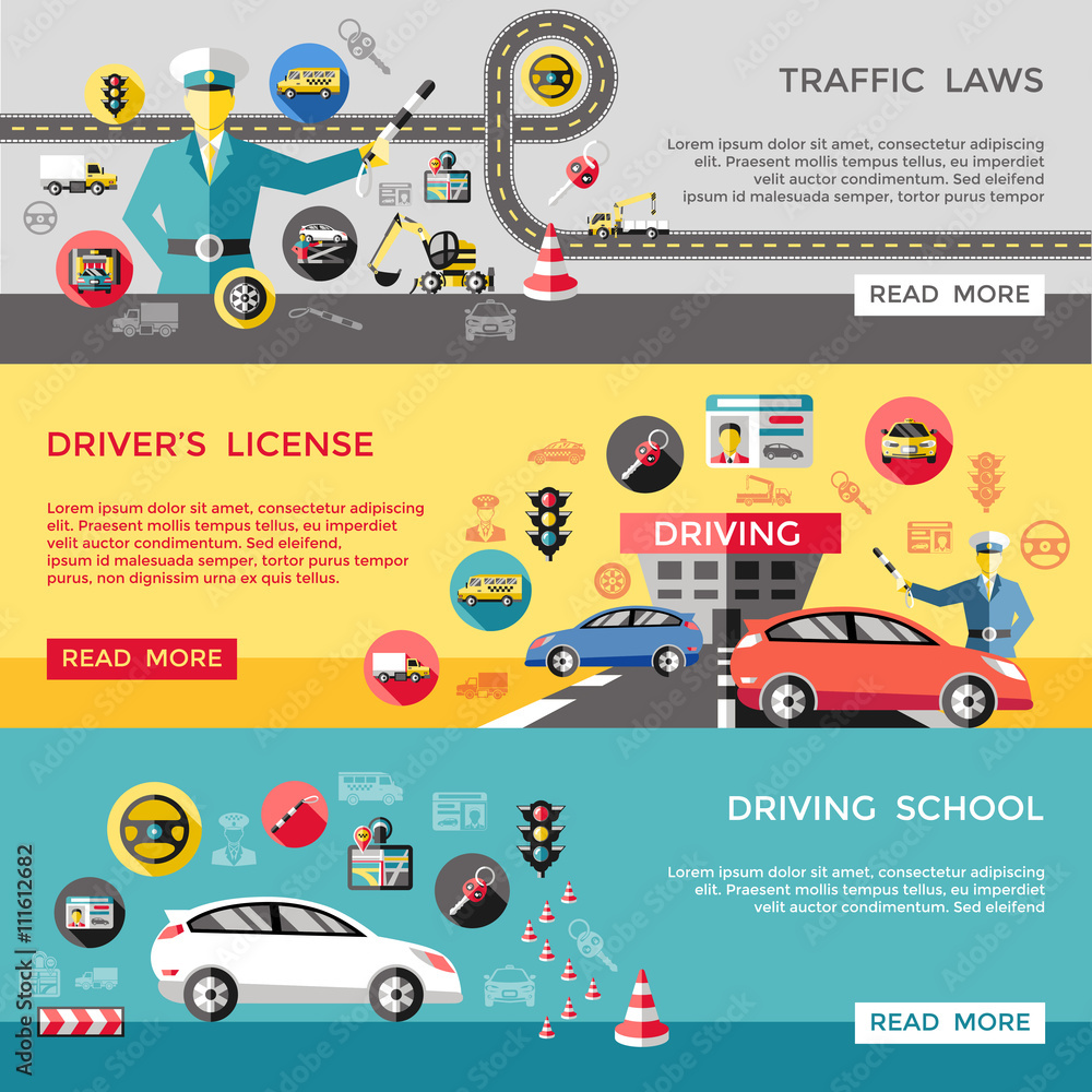 Driving Horizontal Banners Set Stock Vector | Adobe Stock