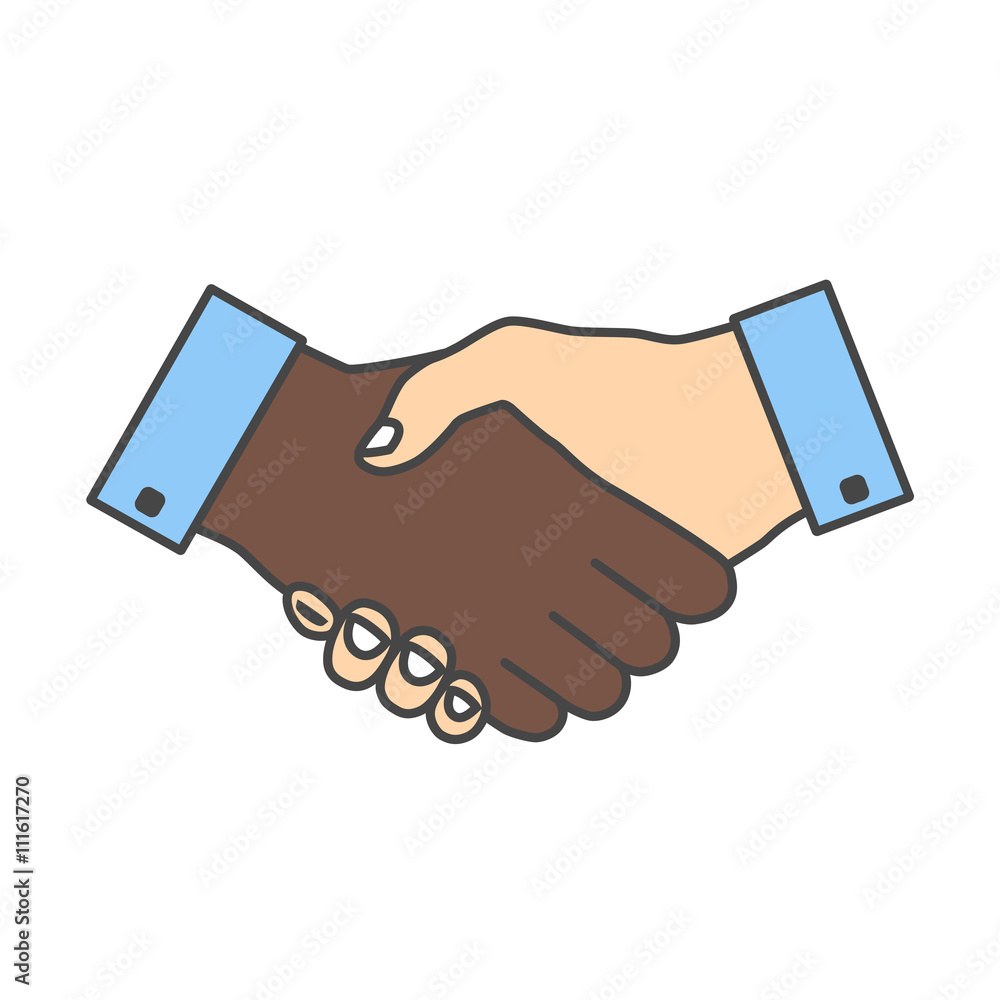 Handshake icon colored with strokes. Hand gesture used as a greeting ...