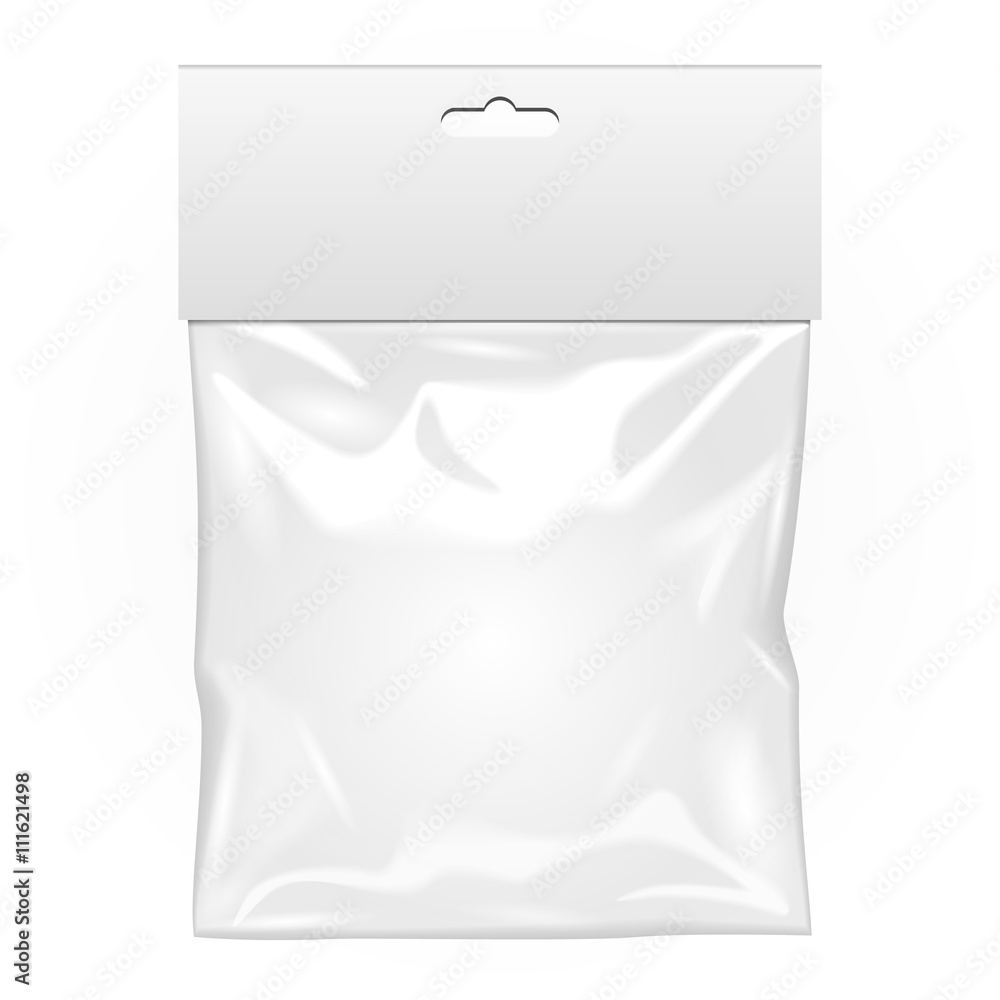 White Blank Plastic Pocket Bag. Transparent. With Hang Slot ...