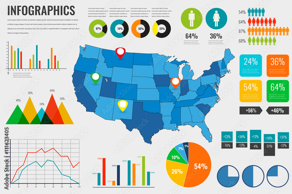 Usa map with Infographics elements. Infographics layouts. Vector Stock ...