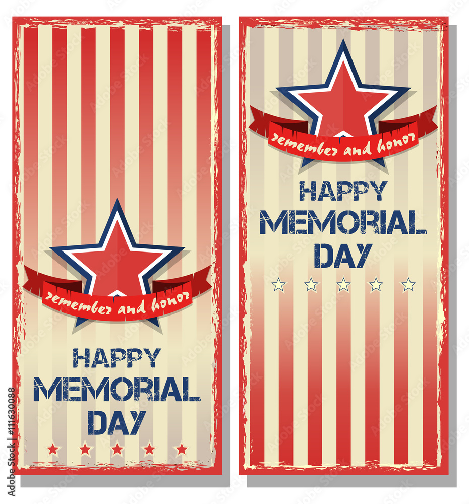 Happy Memorial Day. Set poster in the grunge style for Memorial Day ...