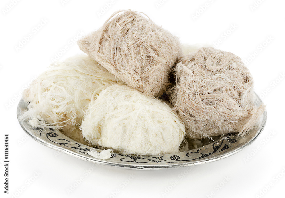 Traditional Turkish cotton candy called Pismaniye in vintage plate ...