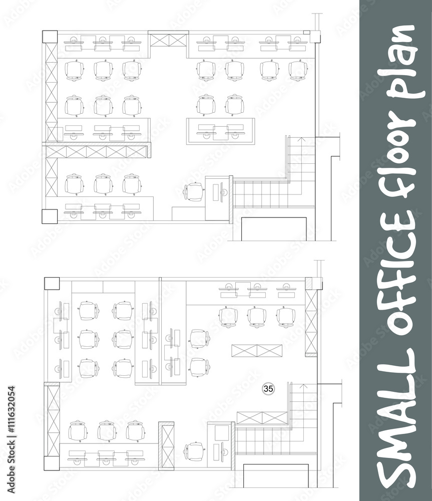 Standard office furniture symbols on floor plans Stock Vector | Adobe Stock