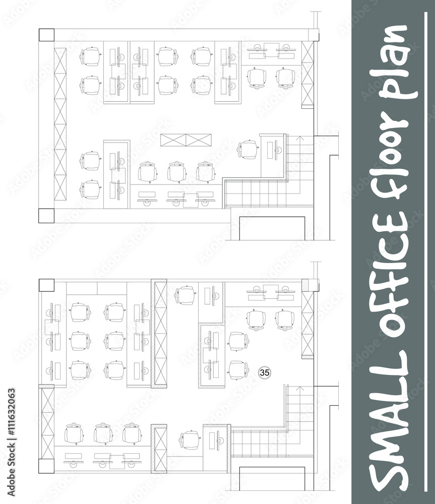 Standard office furniture symbols on floor plans Stock Vector | Adobe Stock