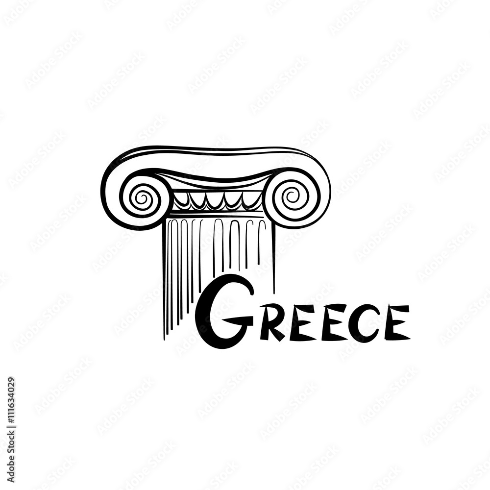 Travel Greece label Greek symbol. Ionic column. Stock Illustration ...