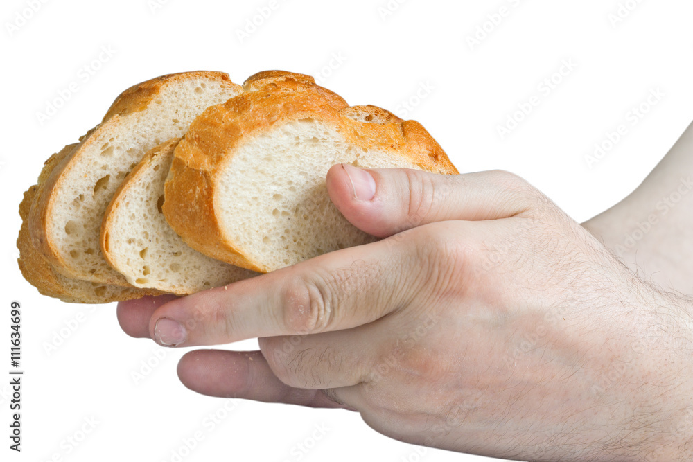 Man holding white bread slices in his hands Stock Photo | Adobe Stock