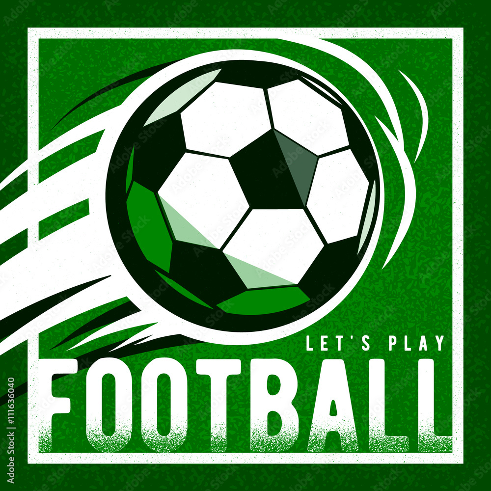 Soccer football green field background with ball and quote sign ...