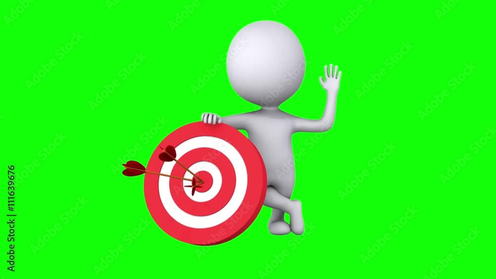 Animation of 3d white people hit the red target with three arrows and ...