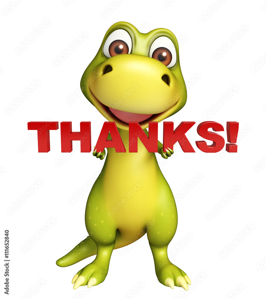 Dinosaur cartoon character with thanks sign Stock Illustration | Adobe ...