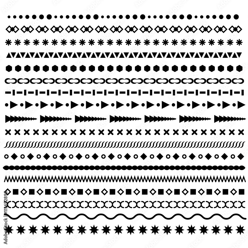 Line borders set. Geometric dotted vector dividers. Horizontal border ...