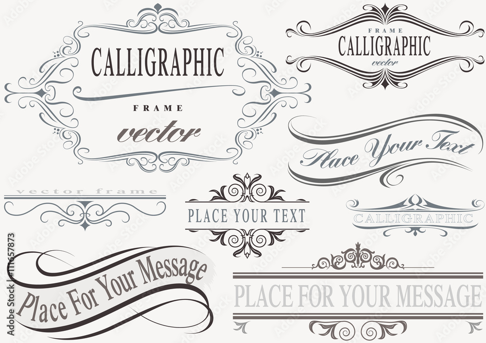 Typographic Calligraphic Frames - Design Elements Illustration, Vector ...