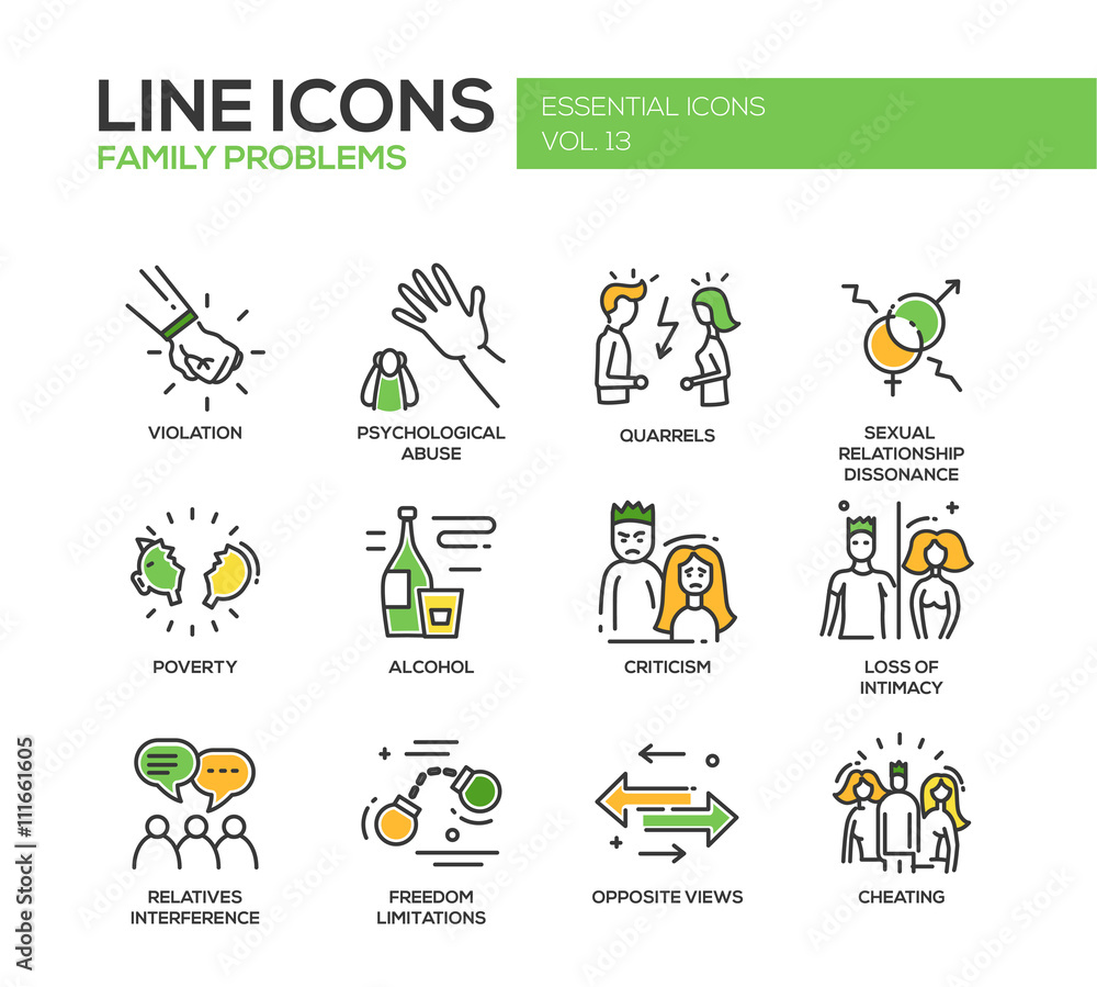 Family problems- line design icons set Stock Vector | Adobe Stock