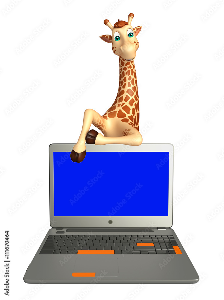 Giraffe cartoon character with laptop Stock Illustration | Adobe Stock