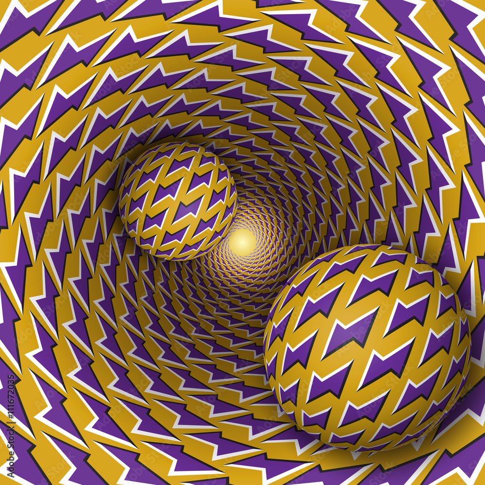 Optical illusion illustration. Two balls with lightnings pattern are ...