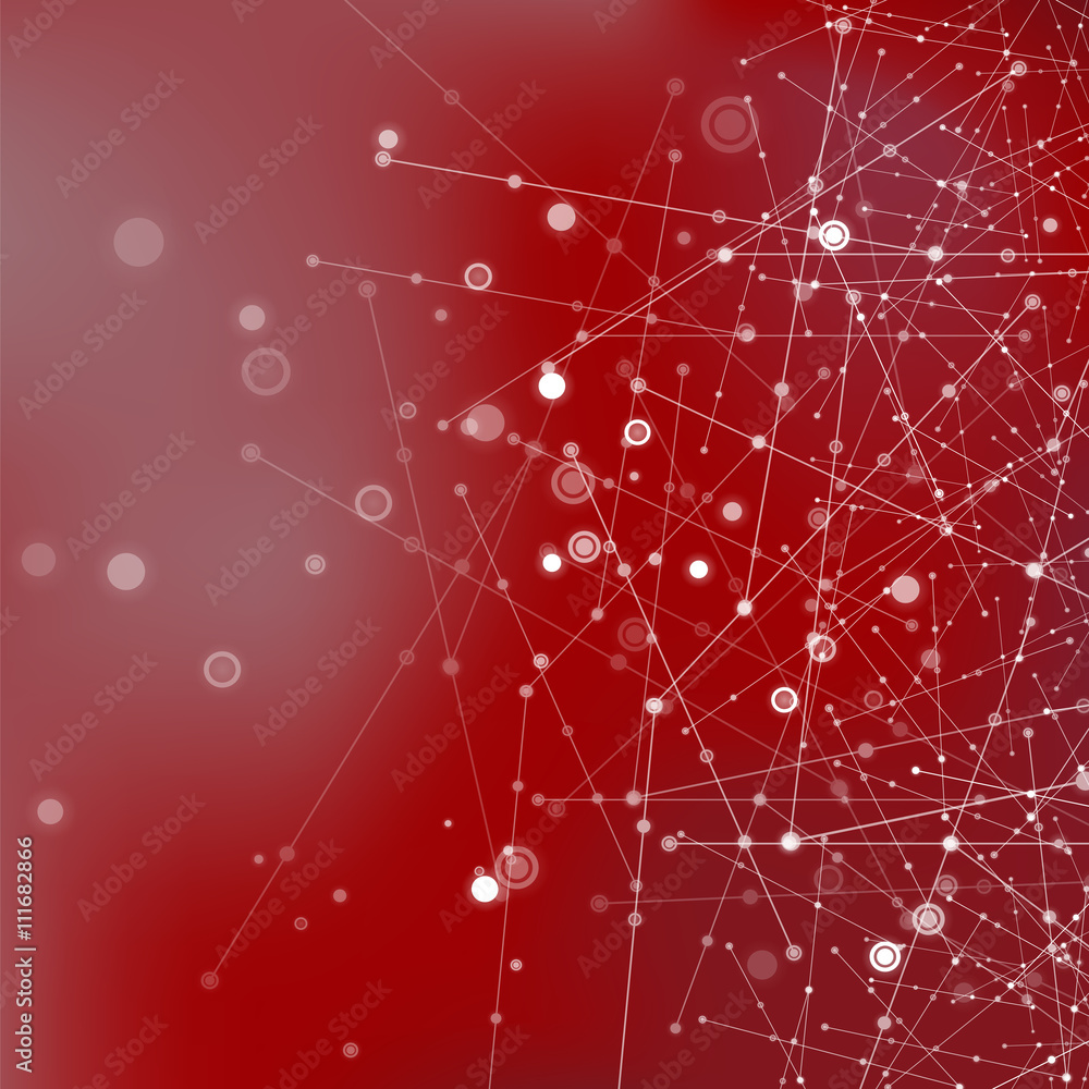Red Technology Background with Particle, Molecule Structure. Genetic ...