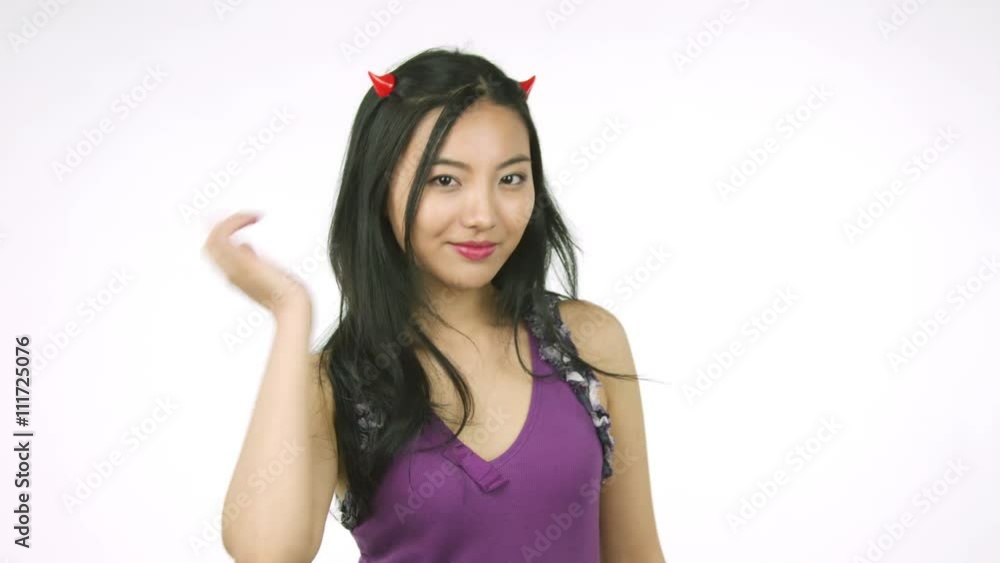 4k asian demon devil student woman cut out isolated on white background ...