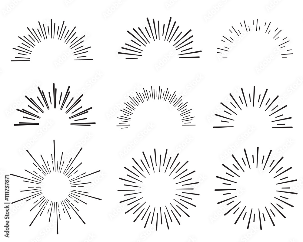 hand drawn sunbursts and frame, vector illustration, graphic design ...