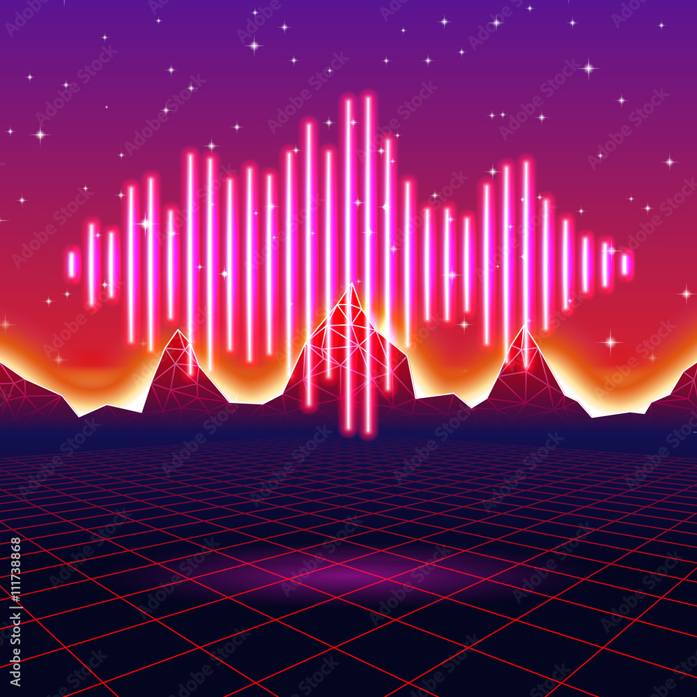 Retro gaming neon background with shiny music wave Stock Vector | Adobe ...