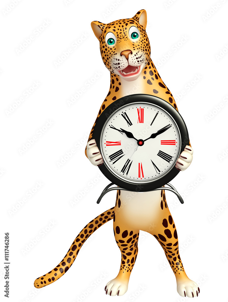 cute Leopard cartoon character with clock Stock Illustration | Adobe Stock