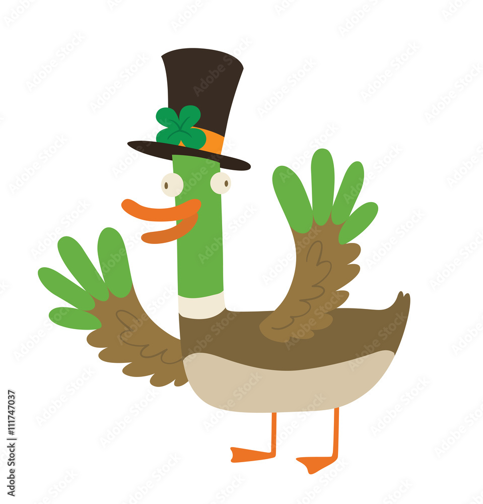 Vecteur Stock Vector cartoon image of funny "good luck" duck with brown ...