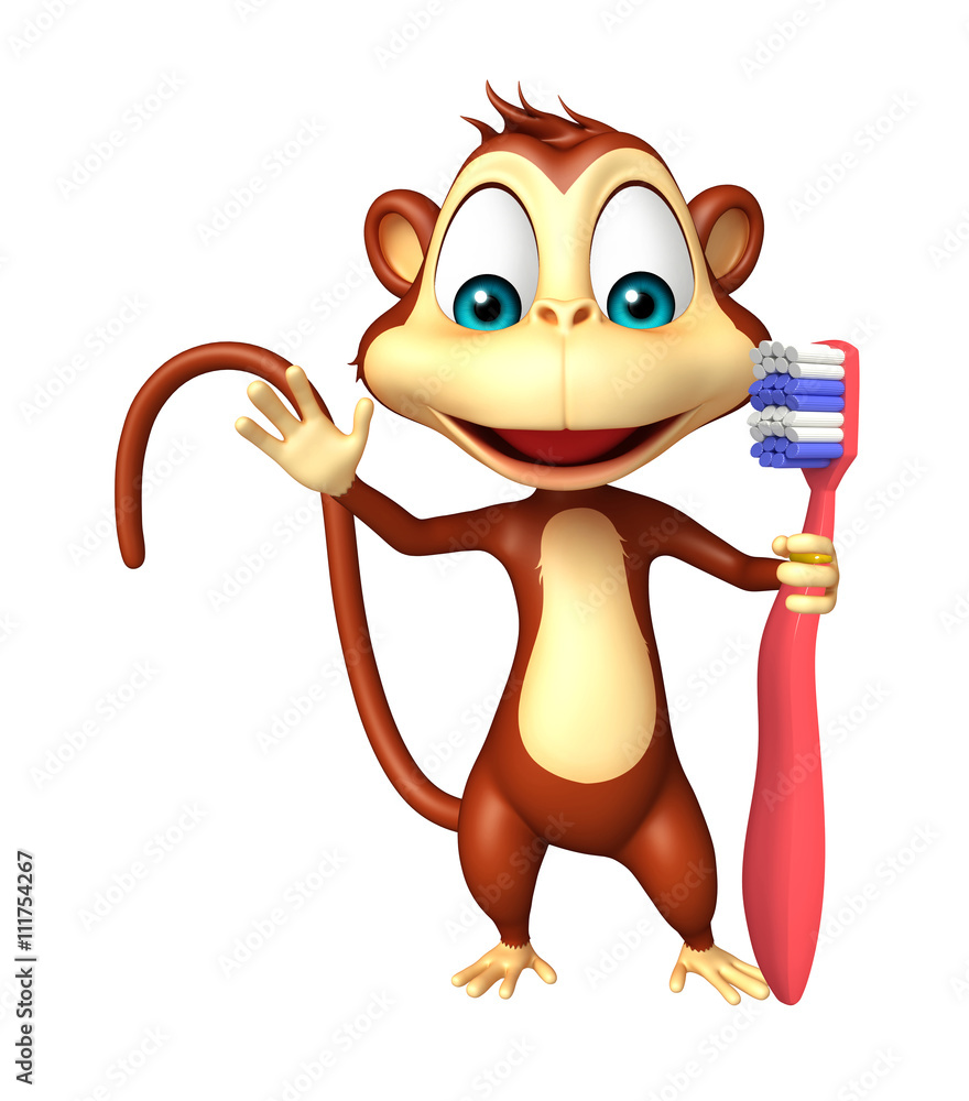 fun Monkey cartoon character with tooth brush Stock Illustration ...