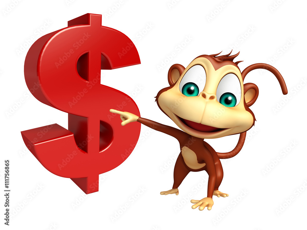 cute Monkey cartoon character with dollar sign Stock Illustration ...